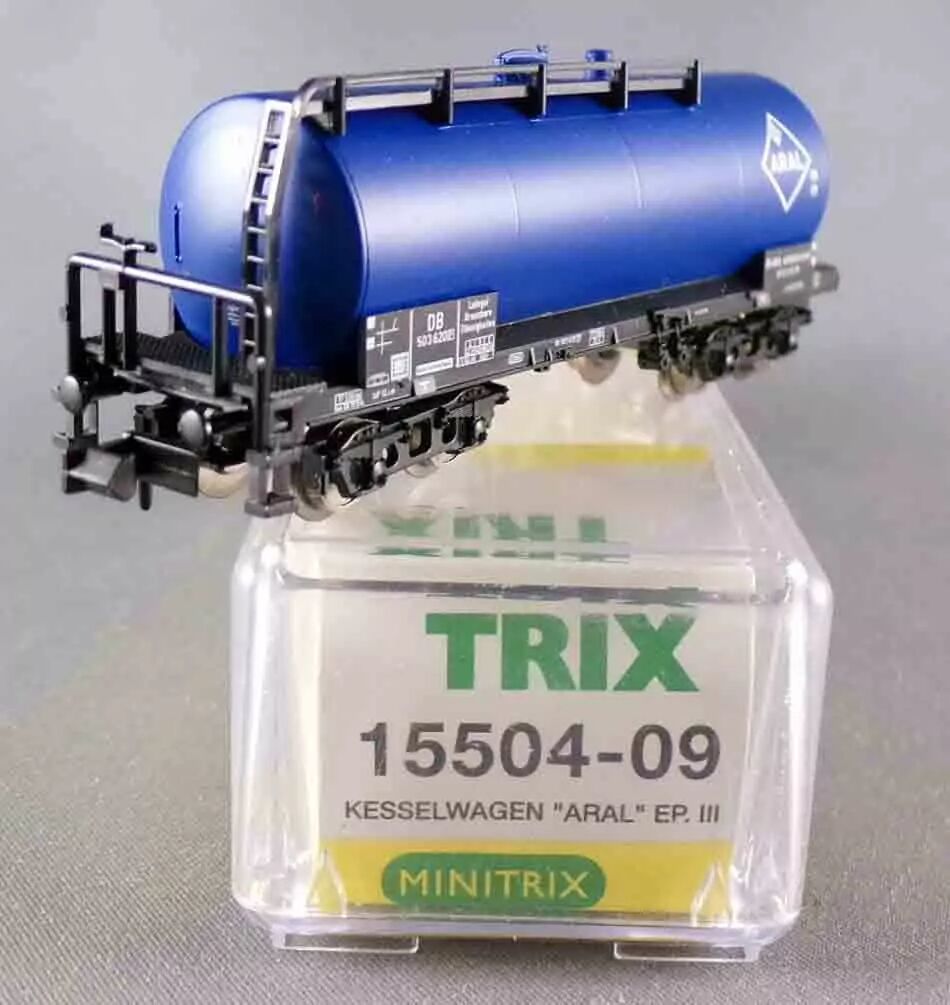 Minitrix 15504-09 N Scale Db Tank Wagon 4 Axles Blue Aral Mint in Box
